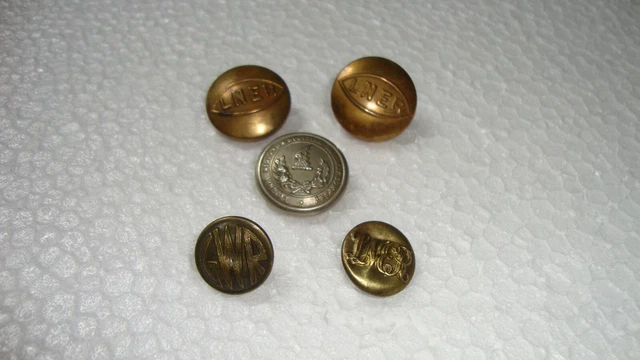 5 MIXED RAILWAY Transport Uniform Buttons - Steam Trains Antique GWR ...