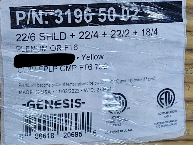 HONEYWELL 3196 18/4C+22/3P+22/4C+22/2C Plenum Access Control Cable ...