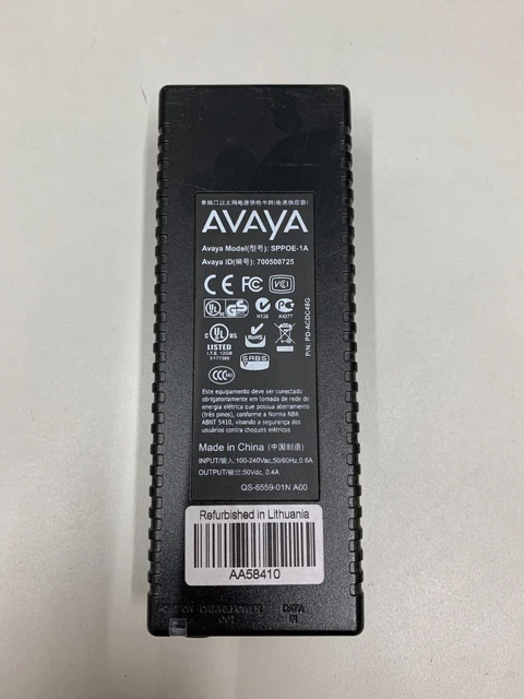 AVAYA IP PHONE Single Port PoE Injector SPPOE-1A SN:C0436559000016037 ...