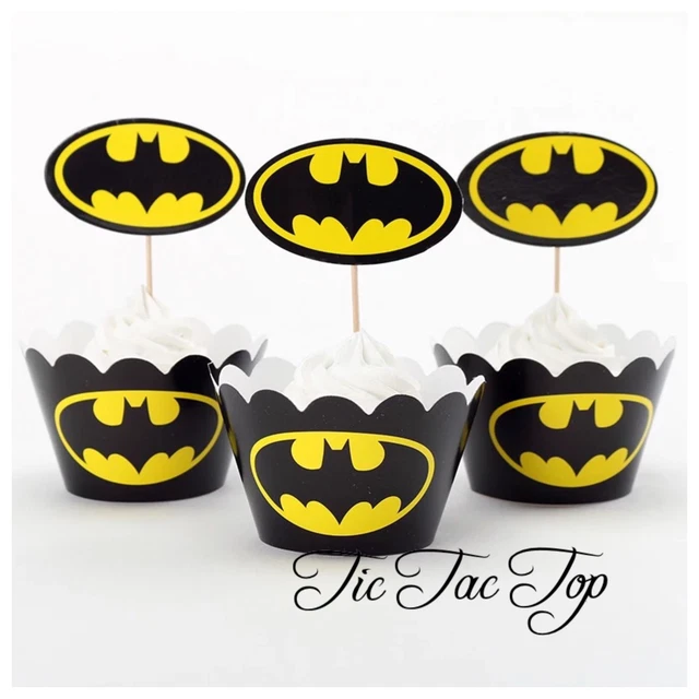 24PCS BATMAN LOGO 12 Cupcake Toppers + 12 Wrappers. Party Cake Lolly ...