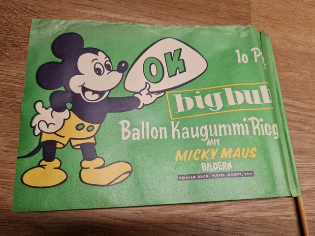 OK KAUGUMMI WERBUNG Fahne big bub Micky Maus ca.60er Jahre Rarität 14x ...