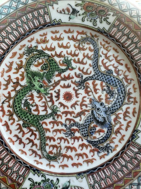 CHINESE ANCIENT JIN porcelain plate with pink and blue dragon pattern £ ...