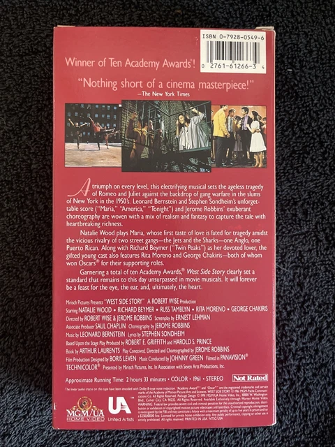 WEST SIDE STORY VHS (MGM/UA, 1991) Natalie Wood ~ Rita Moreno ~ Russ ...