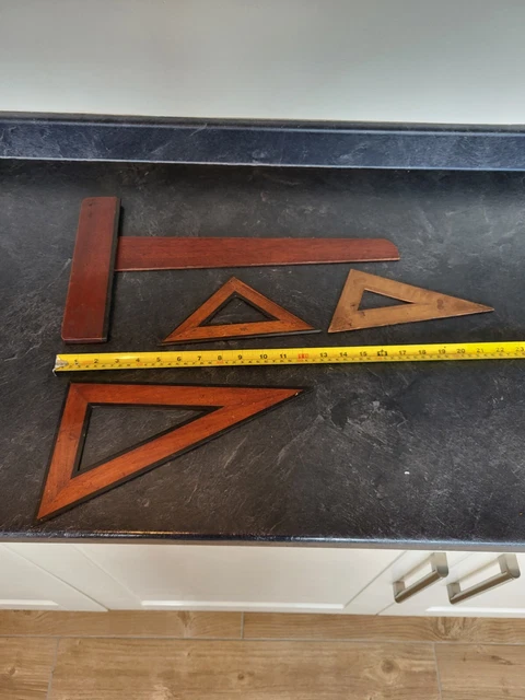 ANTIQUE DRAFTING TRIANGLES WOOD. Mahogany & Ebony. ABRAHAM? + £8.00 ...