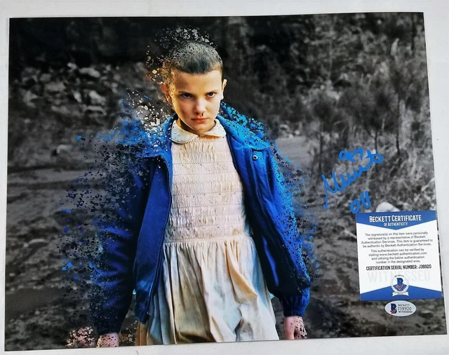 PHOTO MÉTALLIQUE SIGNÉE Millie Bobby Marron « 11 » 11X14 Stranger ...