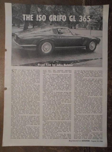 ISO GRIFO GL 365 orig 1966 UK Mkt Road Test Leaflet Brochure £6.99 ...