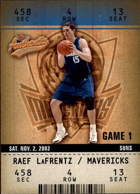 2002-03 FLEER AUTHENTIX Dallas Mavericks carte basket-ball #75 Raef ...
