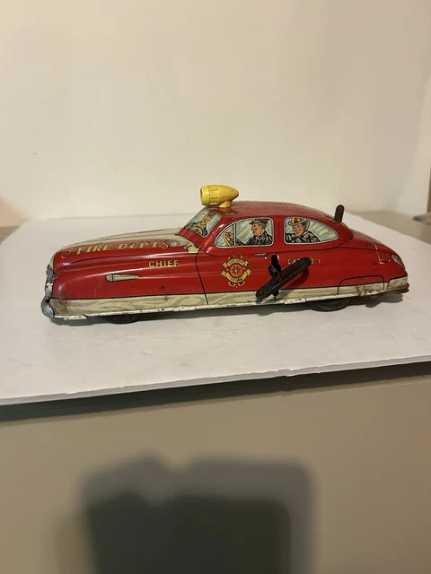 VINTAGE 11” MARX Tin Litho Wind-Up Fire Chief Car No. 1 $90.97 ...
