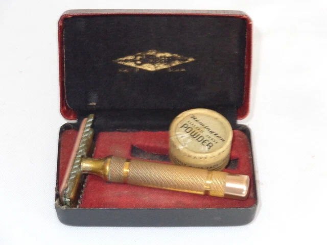 VINTAGE GILLETTE GOLD Tone Safety Razor Reissue 17567 & Remington ...
