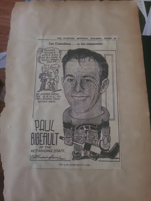 1941 PAUL BIBEAULT Nhl Hockey Goalie The Standard News John Quilty ...