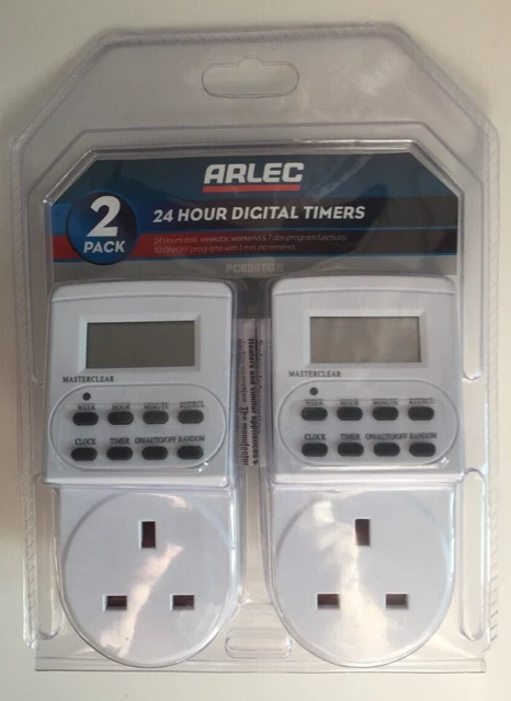 2-PACK ARLEC DIGITAL Plug-In Electronic Timer Mains Socket With Lcd ...