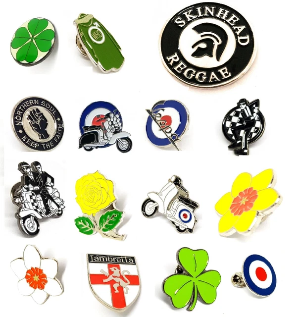 TARA MOD SCOOTER Skinhead Reggae SKA RAF Lion Shield Vespa Daffodil Pin ...
