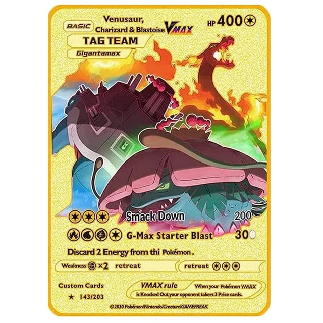 CHARIZARD, BLASTOISE, VENUSAUR VMAX Gold Metal Pokemon Cards NM Card ...