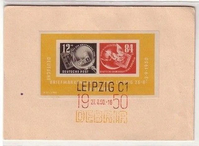DDR BLOCK 7 "DEBRIA 1950" seltener 3-farbiger Sonderstempel TOP! EUR 32 ...
