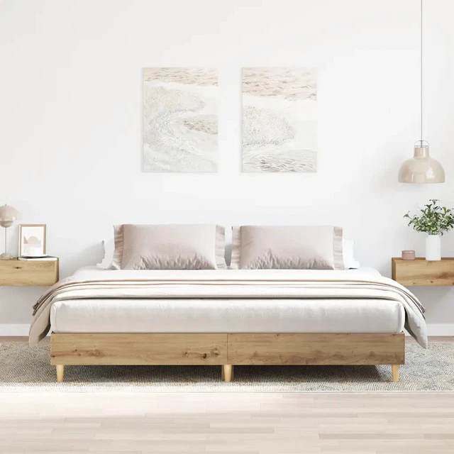 WALPLUS BED FRAME 200x200cm Artisan Oak Engineered Wood Bedroom ...