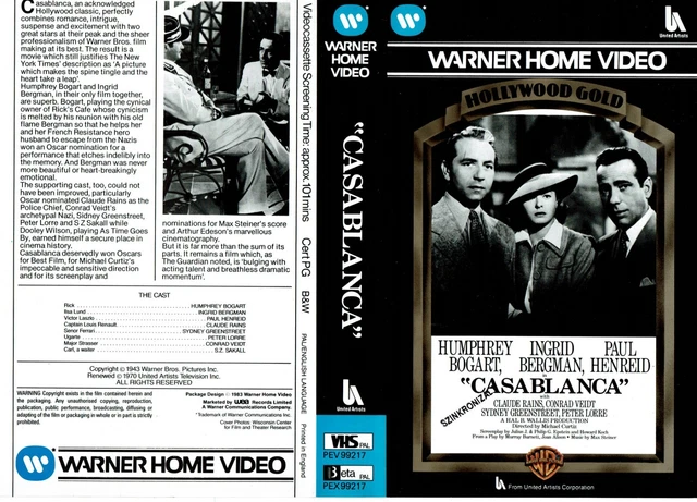 CASABLANCA (1) / Uk Video Sleeve / Warner Home Video Label £9.99 ...
