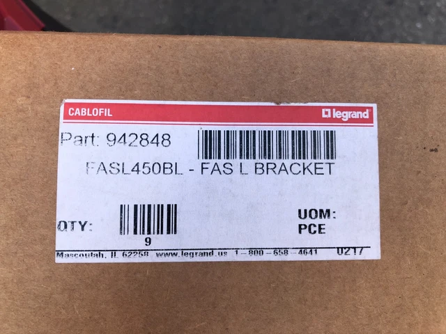 LEGRAND/CABLOFIL (FASL450BL) L Bracket, Black (Set of 7) $215.00 ...