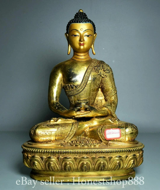SCULPTURE DE STATUE de Bouddha Shakyamuni Amitabha en bronze doré de 12,4 " EUR 370,00 - PicClick FR