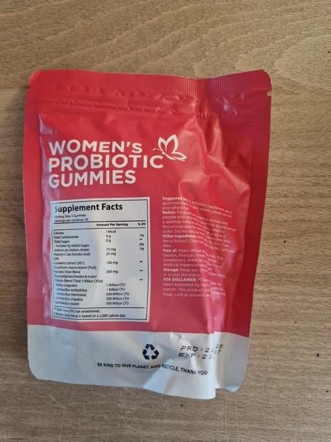 WOMEN’S PROBIOTIC CRANBERRY 60 Gummies Prebiotics 5B CFU Vegan Gut ...