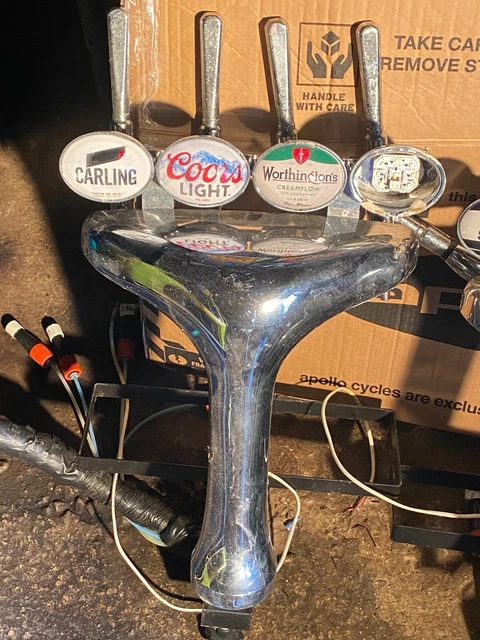 4 WAY BEER Pump Font Tap Chrome LED Pub Mancave Bar Carling Coors ...