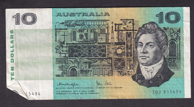 $10 R307A KNIGHT/STONE Gothic Serial aVF Prefix TQJ Australia 1979 ...
