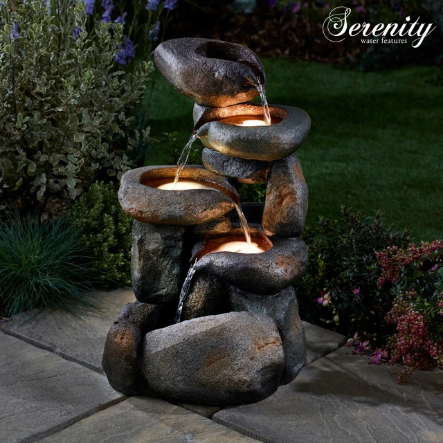 SERENITY TUMBLING ROCK Cascade Water Feature Self Contained 61cm Garden ...