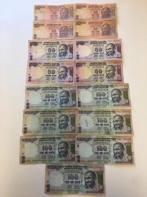 OLD INDIAN BANKNOTES 100 50 10 Rupees Denominations Demonetized 940 CN1 ...