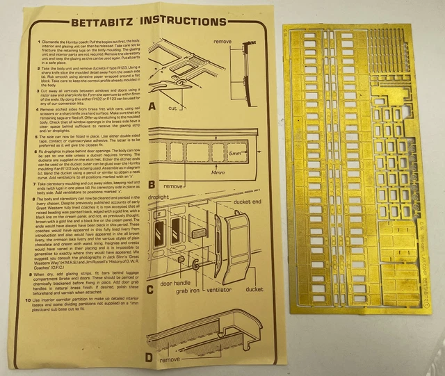 BETTABITZ GWR C14 Lav Compo etched brass coach kit sides 4mm Finescale ...