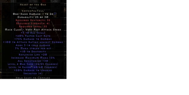 D2 D2R DIABLO II Resurrected Softcore 30 HOTO FLAIL Heart of the Oak ...
