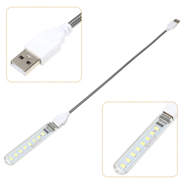 NIGHT LIGHT USB Powered Flexible Computer Lamp Gooseneck 8 LEDs Night ...
