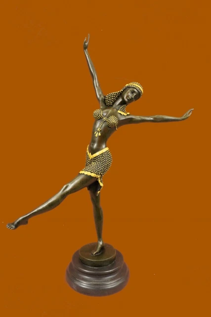 GOLD PATINA CHIPARUS Exotic Dancer Bronze Satue Sculpture Marble Base ...