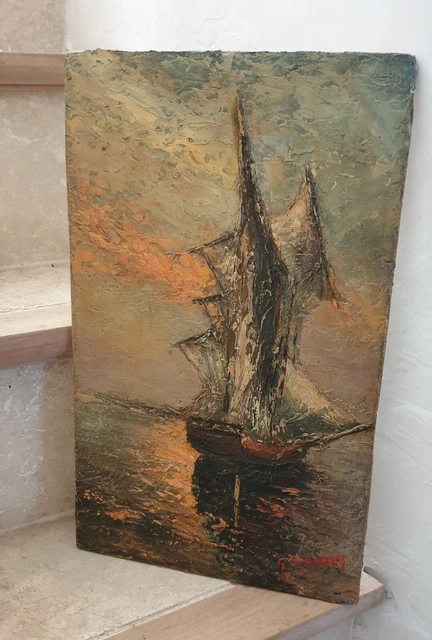 ANCIEN TABLEAU MARINE Huile Sur Panneau Signé EUR 32,50 - PicClick FR