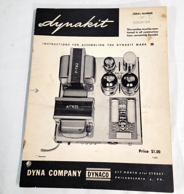 DYNACO MARK III Amplifier Service Manual Assembly Instruction Dynakit ...