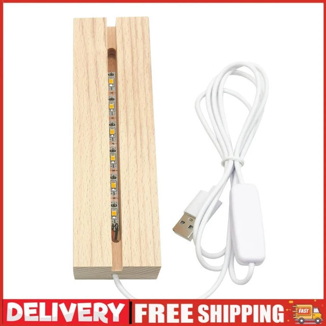 LED WOOD DISPLAY Base-3D Rectangle USB Crystal Wooden Lighted Base ...
