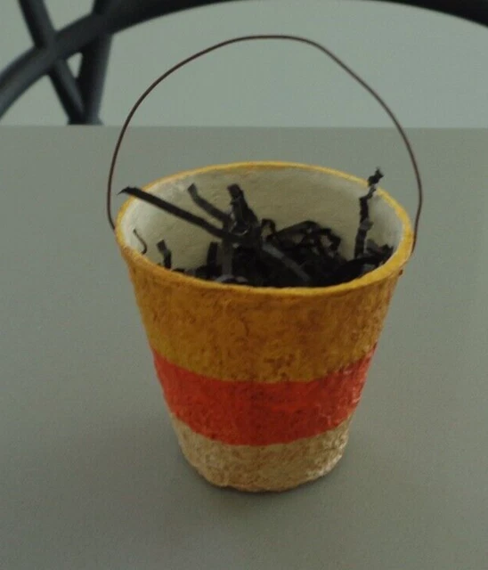 VINTAGE PAPER MACHE Pulp Halloween candy corn Candy Bucket container ...