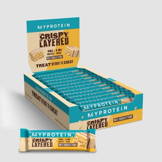 MYPROTEIN CRISPY LAYERED Protein Bar 12x58g White Chocolate Peanut ...