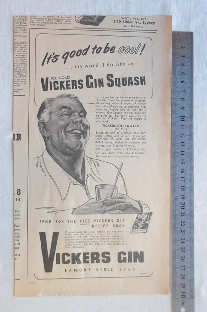 VICKERS GIN SQUASH Original Advertisement from a 1948 Australian ...
