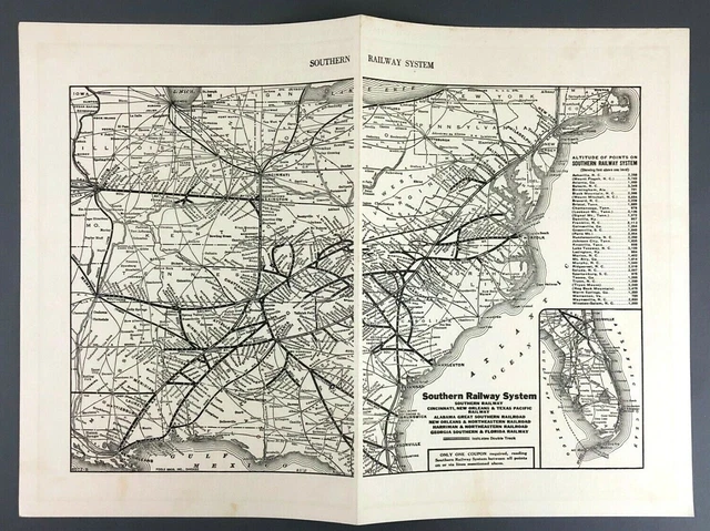 1940S SOUTHERN RAILWAY System Territory Mileage Railroad Map LaSalle ...