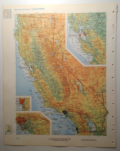 VINTAGE CALIFORNIA ATLAS Map from a 1967 Mid-Century Modern World Book ...