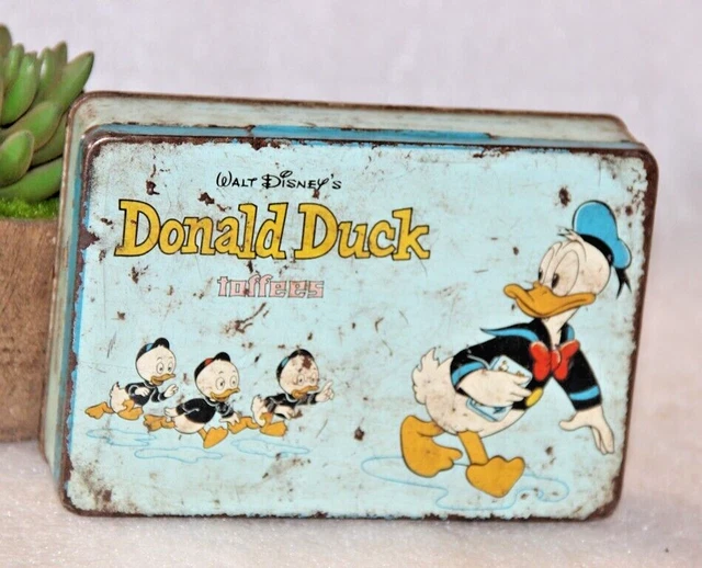 VINTAGE DONALD DUCK Walt Disney Print Cartoons Empty Litho Tin Box ...