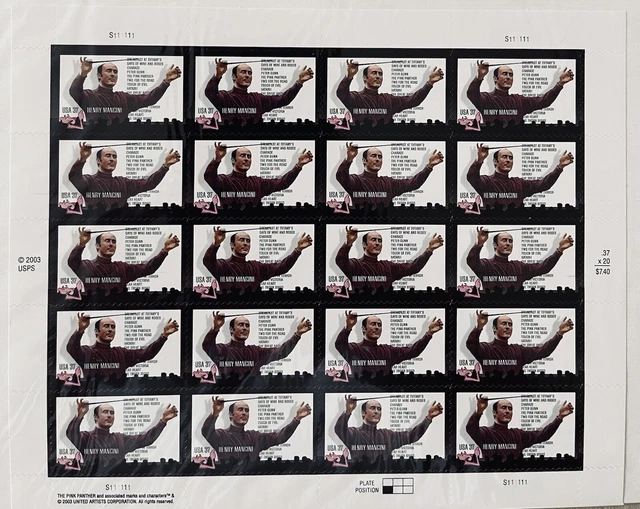 2004 37C HENRY MANCINI PINK PANTHER CONDUCTOR SHEET OF 20 Scott 3839 ...