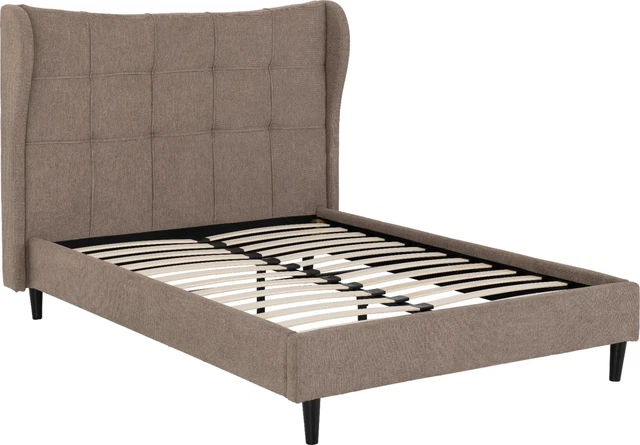 VERONA 4FT6 DOUBLE Brown Fabric Bed Frame Tall Wingback Upholstered ...