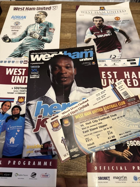 WEST HAM UNITED Bundle Of 5 Programmes 2008-2018 & 3 X Tickets £2.80 ...