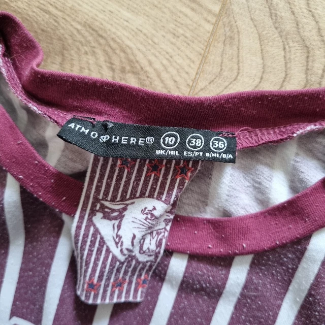 PRIMARK ATMOSPHERE RED Striped PHOENIX PANTHERS T-Shirt Top Size 10 £3. ...
