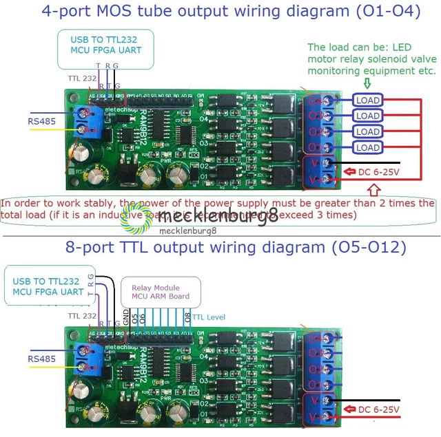 RS485/TTL232 4 CHANNEL MOS Transistor 8 Channel TTL Level Output Module ...