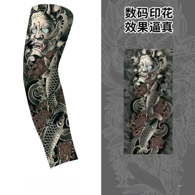 TATTOO STYLE ARM Cover Set 8 pcs Stretchable Gray/White Red/Blue Black ...