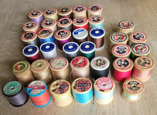 SYLKO VINTAGE WOODEN Reels Sewing Thread, vintage Threads Rare Sewing ...
