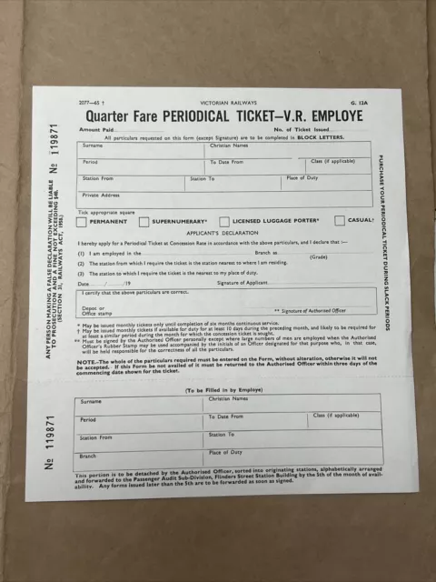 VINTAGE VICTORIAN RAILWAYS Employee Periodical Ticket Rare Form Vr ...