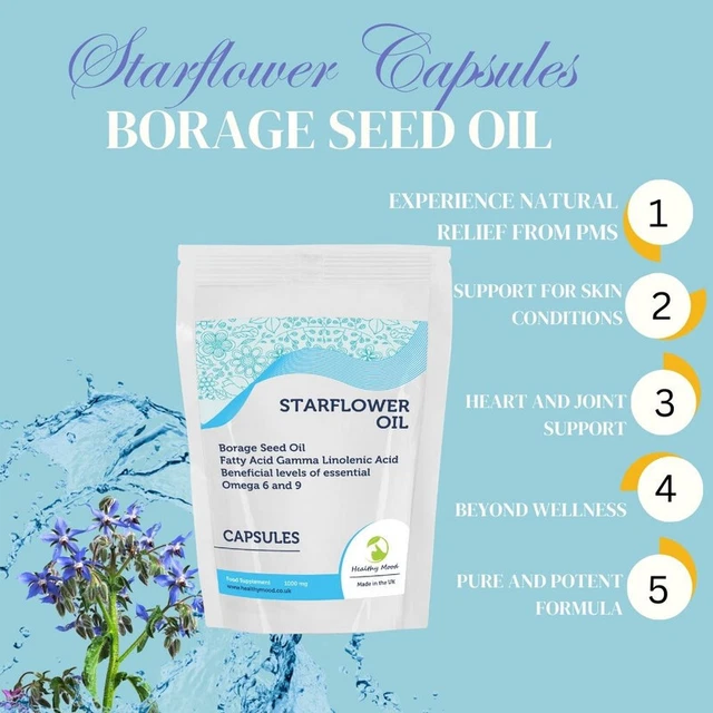 STARFLOWER BORAGE SEED Oil Softgel GLA 7 Sample Pack Capsules - 1000mg ...