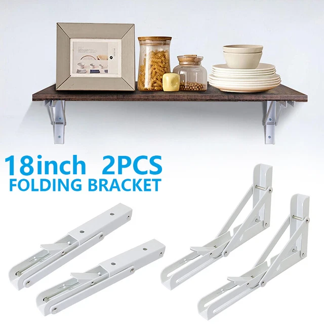 18& FOLDING SHELF Brackets Heavy Stainless Steel Duty White Metal Wall ...